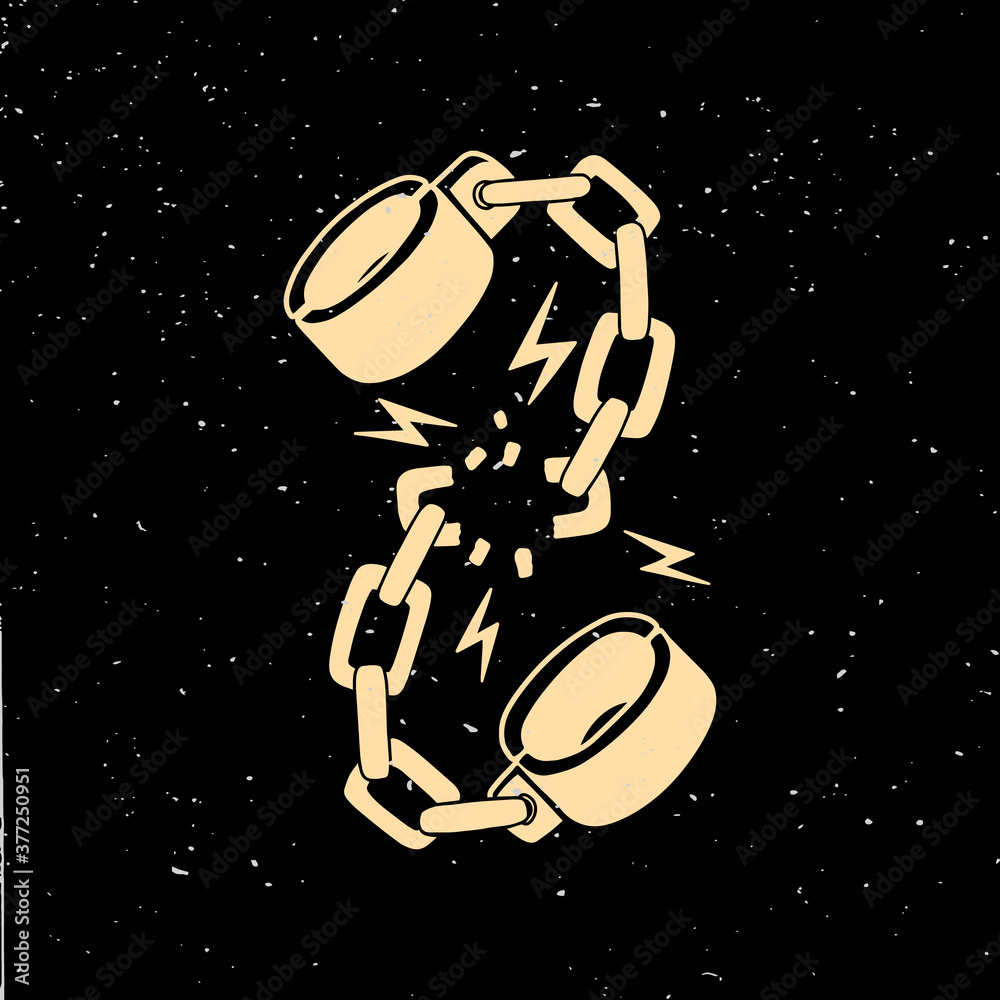 Illustration of Broken shackles in vintage monochrome style. Design ...