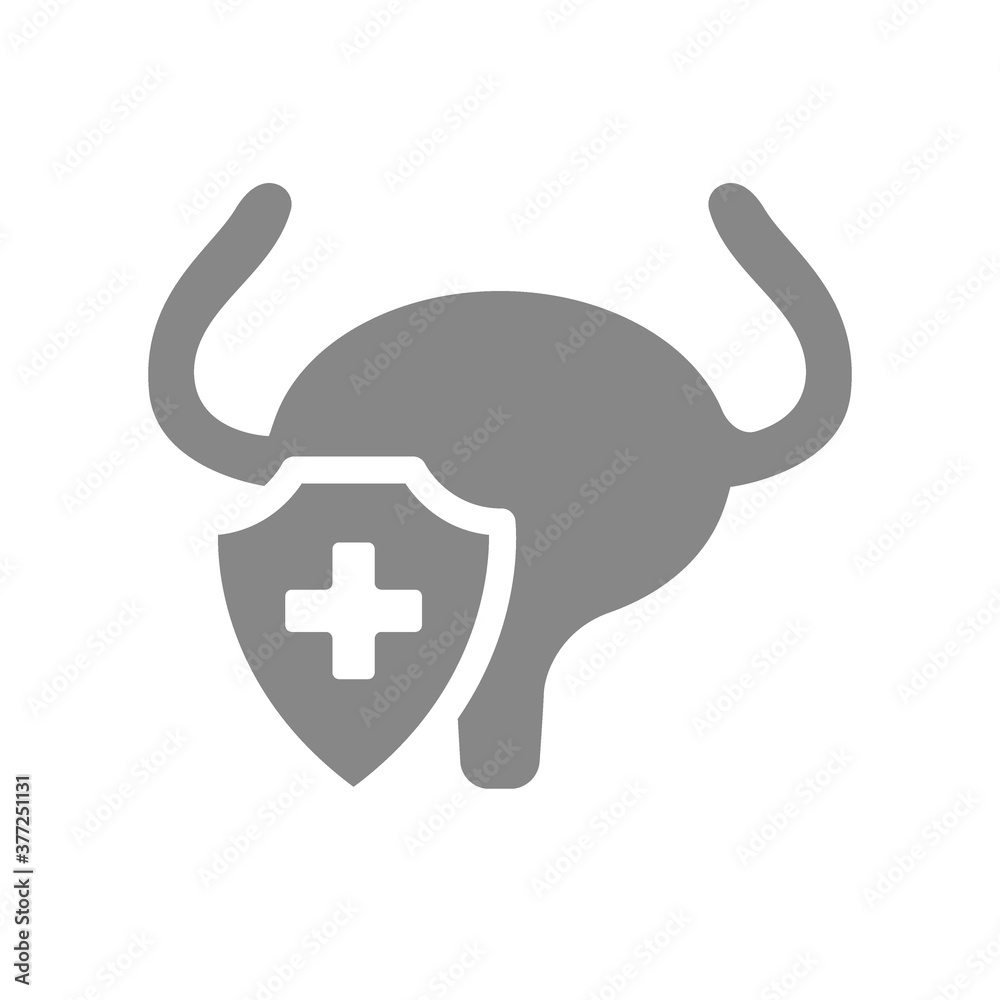 Healthy protected urinary bladder gray icon. First aid for muscular ...