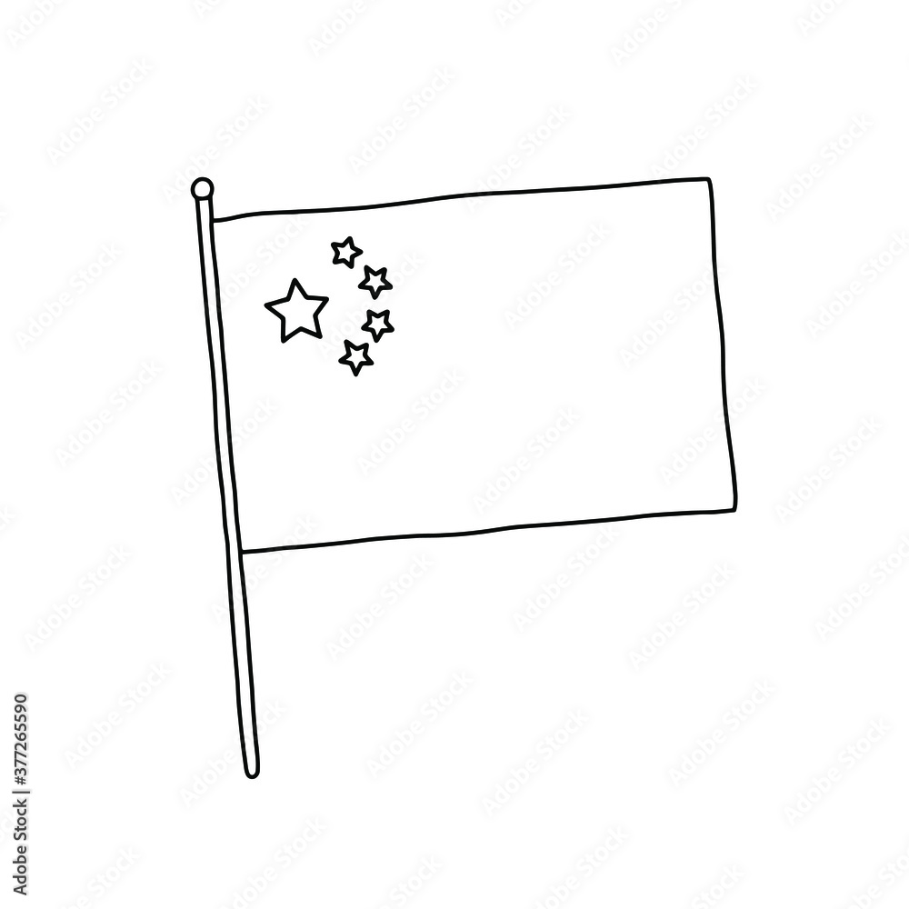 China flag vector, outline illustration. Vector black and white China ...