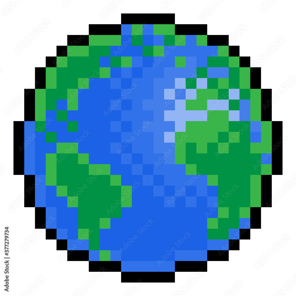 A world earth globe pixel art eight bit retro video game style icon ...