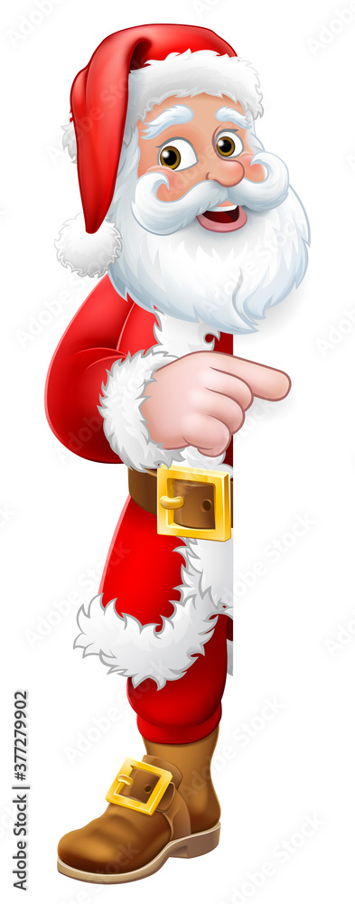 Santa Claus Christmas cartoon character peeking around the side of a ...