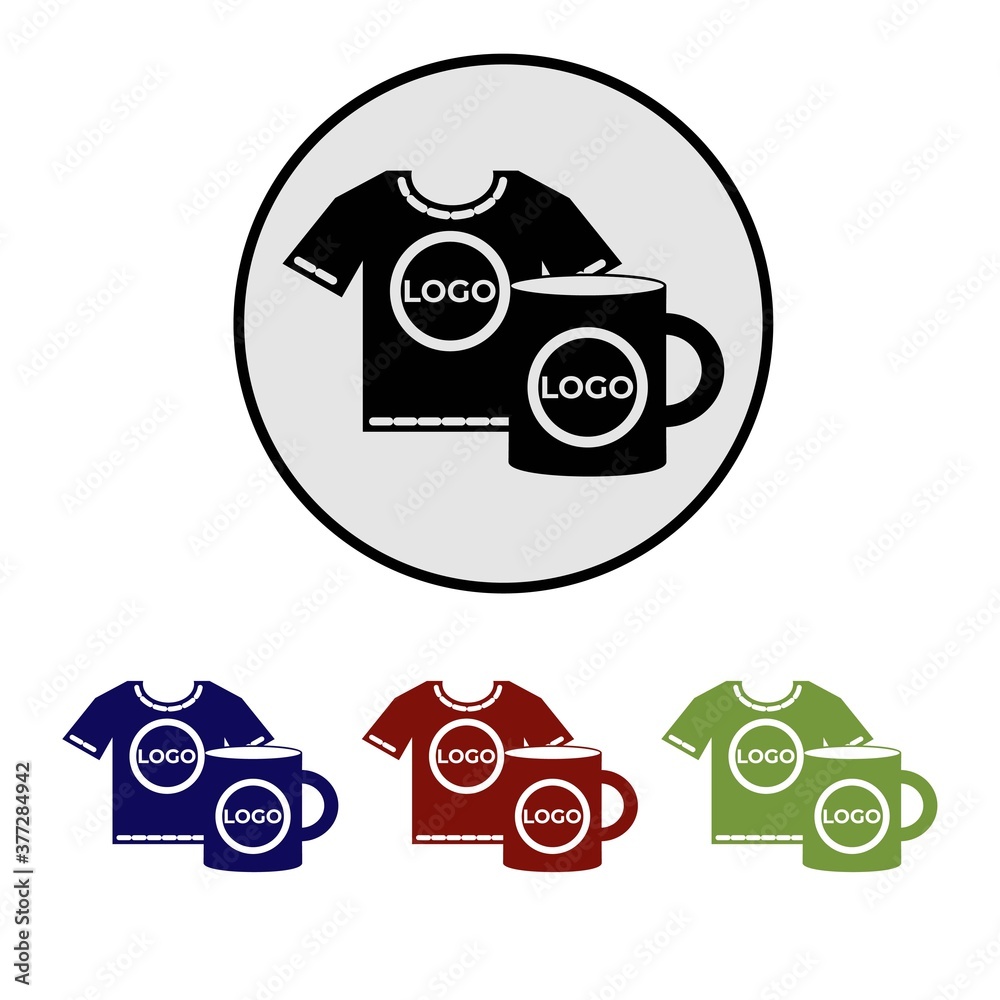 Simple round flat icon of printing logo on souvenirs. Vector pictogram of marketing or ...