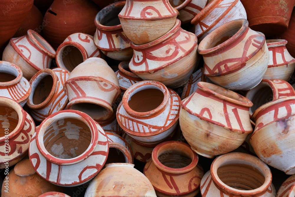 Collection of clay pots made from mud also known as Matka. Clay pots ...