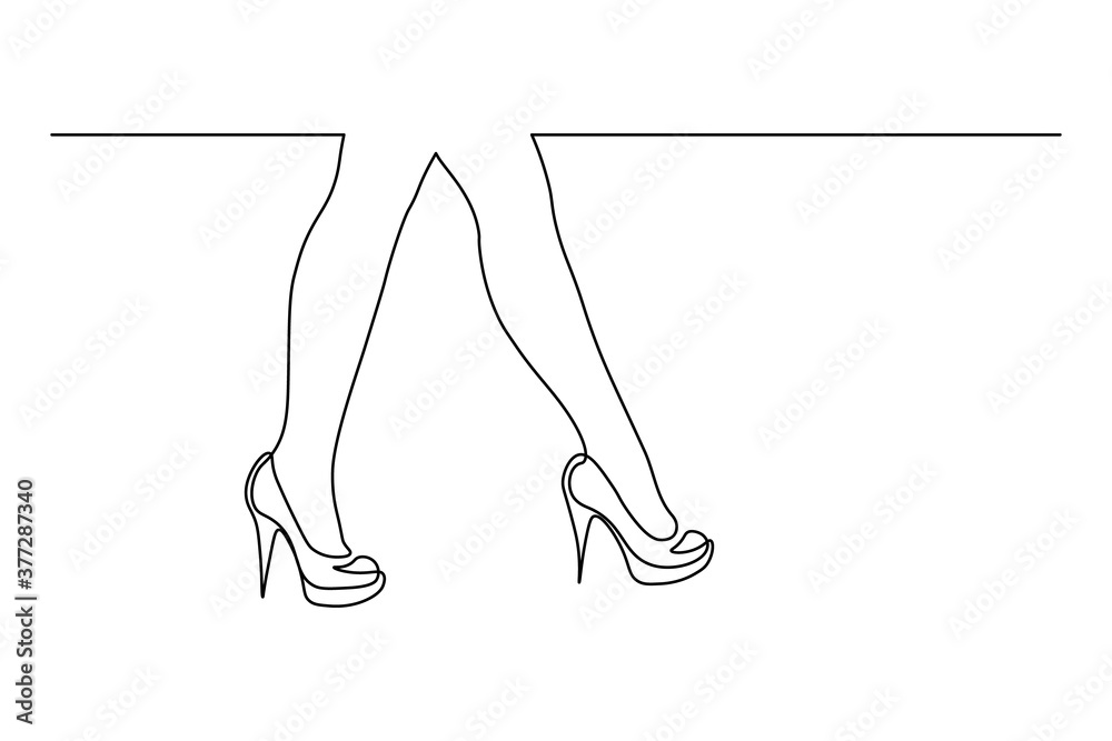 Women legs on high heels in continuous line art drawing style ...