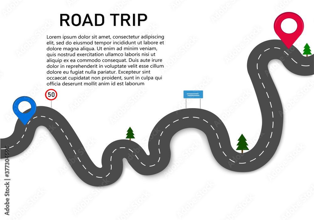 Grafika wektorowa Stock: Road trip. Follow the winding path with two ...