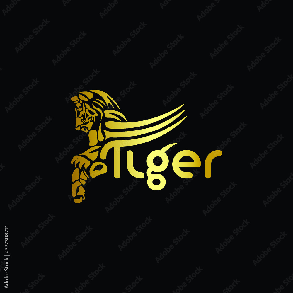 gold tiger logo design isolated in black Stock Vector | Adobe Stock