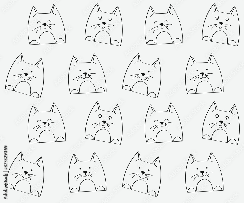 Cute Cats Pattern Vector Lineart Handdrawn Background Stock Vector