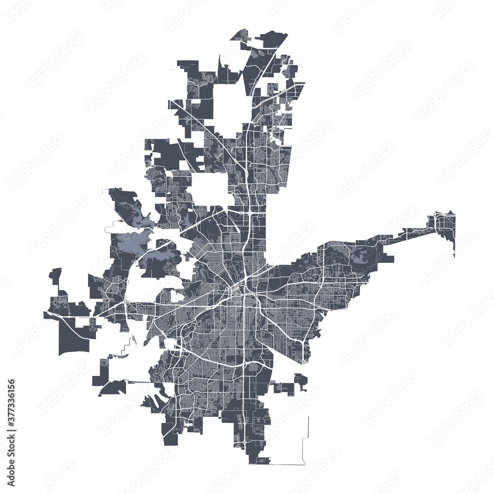 Fort Worth map. Detailed map of Fort Worth city poster with streets ...
