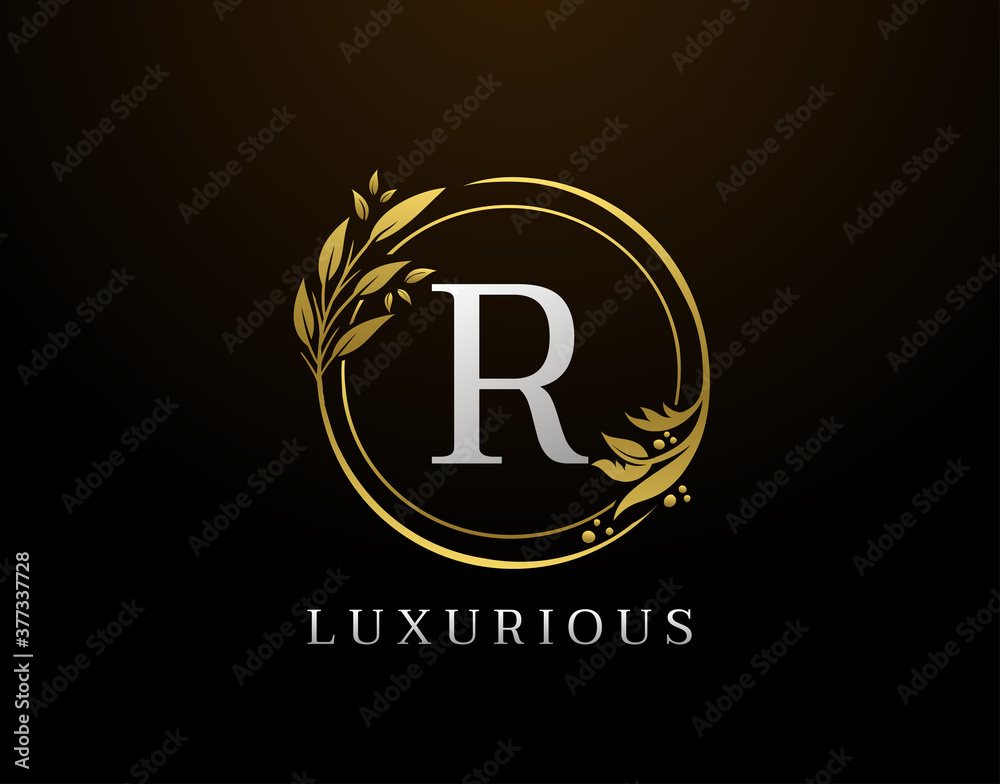 Elegant R Letter Floral Design. Circle Luxury R Gold Logo Icon. Stock ...
