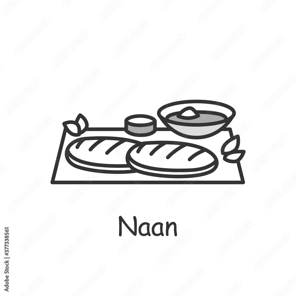 Naan line icon. South Indian cuisine. Leavened flatbread. Traditional ...