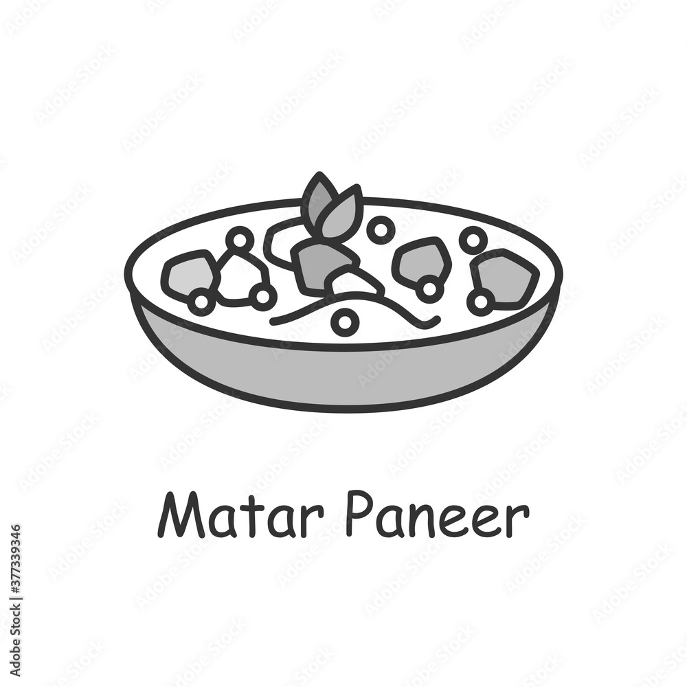 Matar Paneer line icon. North Indian cuisine. Peas and paneer in tomato ...