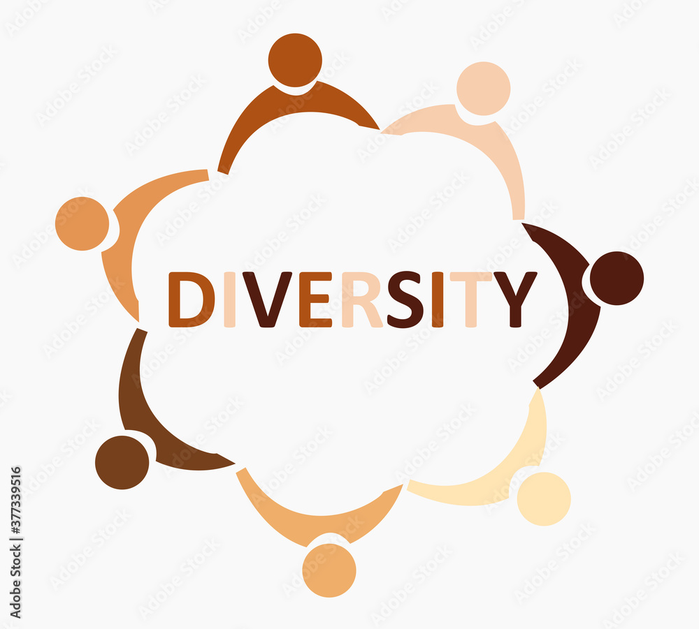Vector logo of diverse multicultural people standing together in circle ...