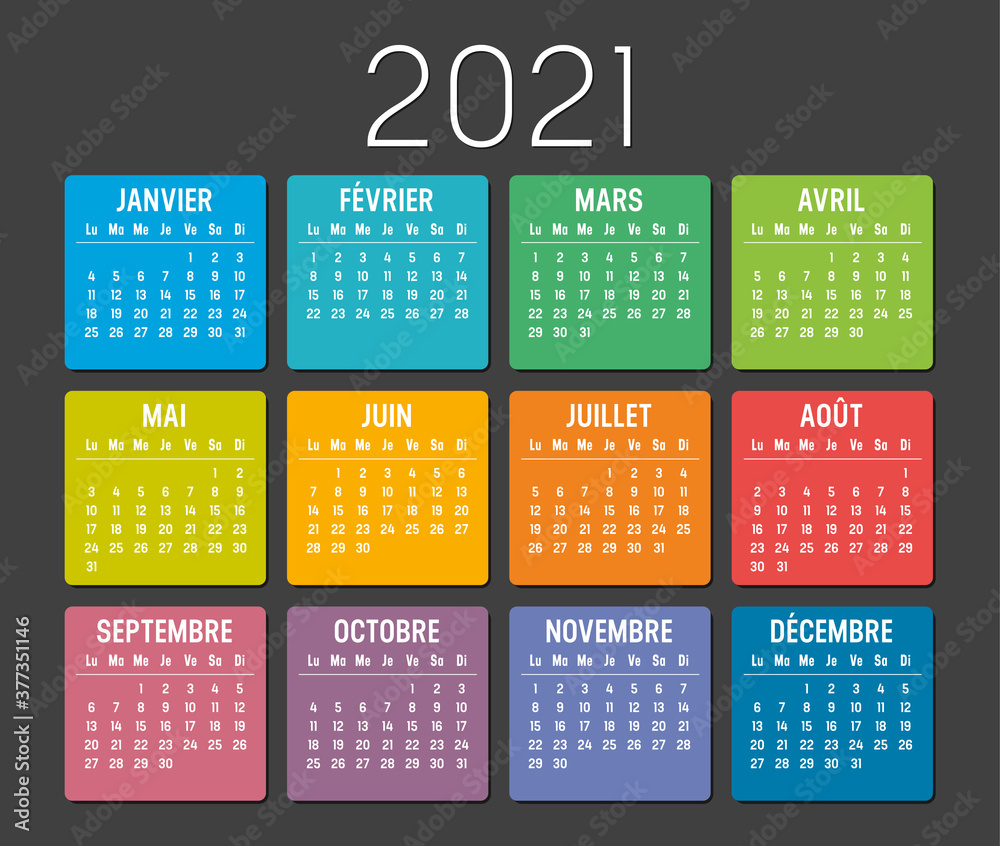 Calendrier Agenda 2021 couleur Stock Vector | Adobe Stock