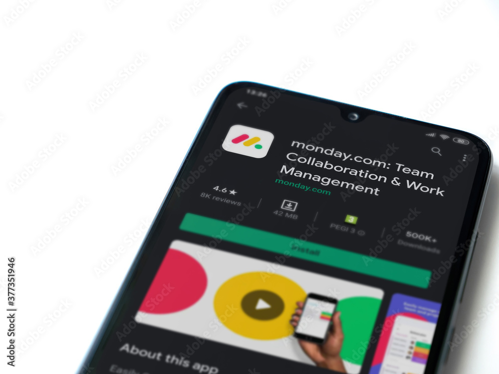 Lod, Israel - July 8, 2020: Monday app play store page on the display ...