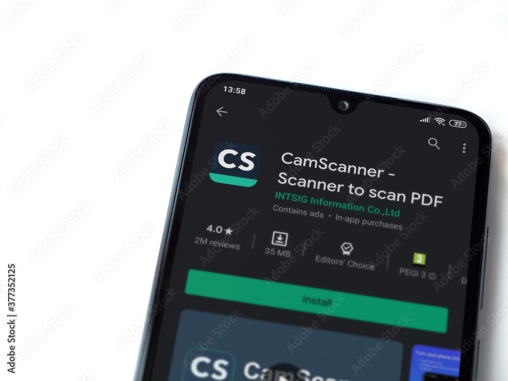 Lod, Israel - July 8, 2020: CamScanner app play store page on the ...