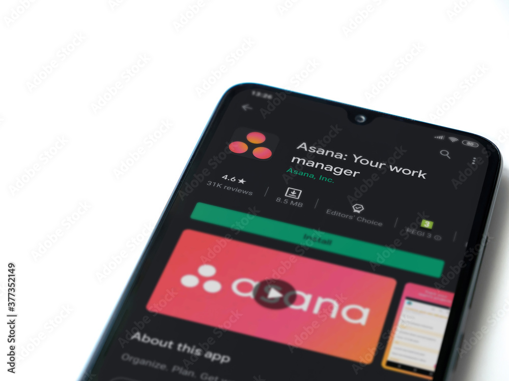 Lod, Israel - July 8, 2020: Asana app play store page on the display of ...