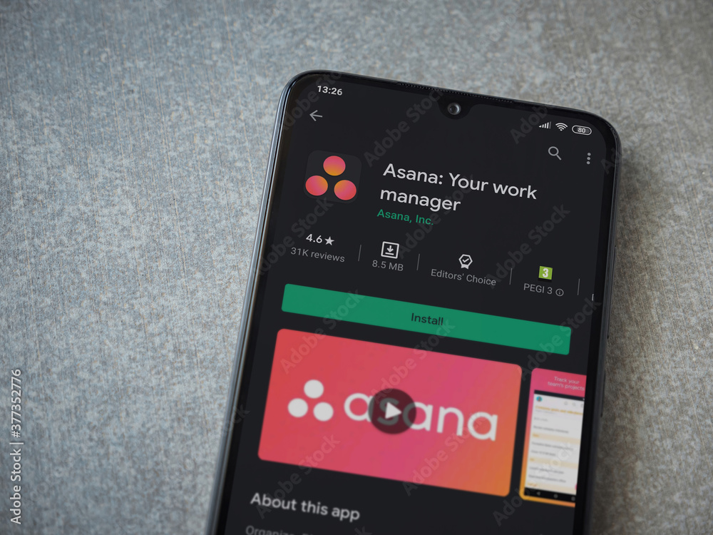 Lod, Israel - July 8, 2020: Asana app play store page on the display of ...