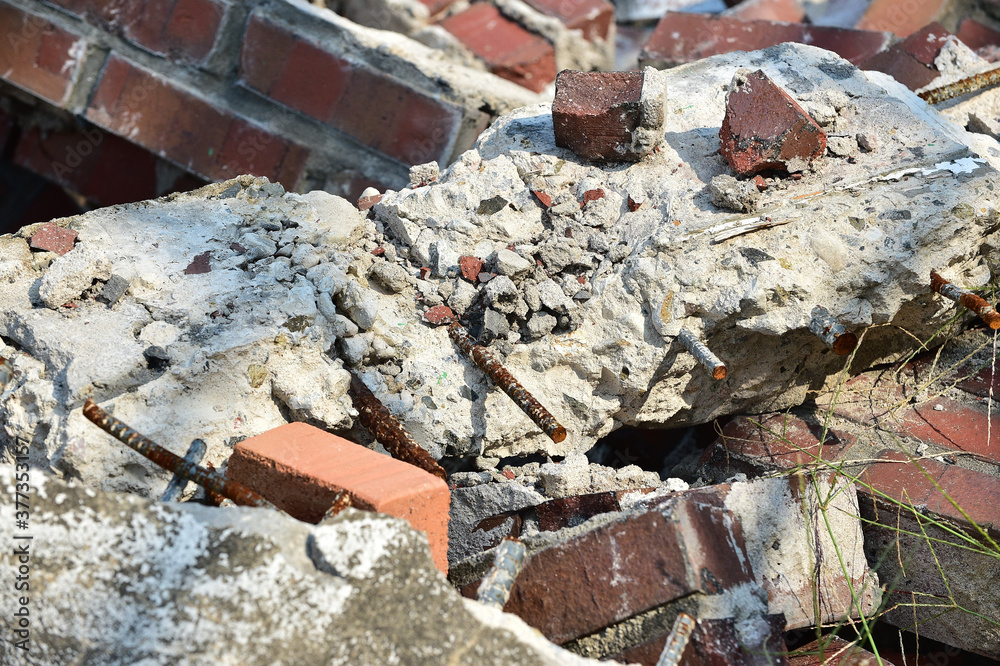 The bricks and debris of a demolished building Stock Photo | Adobe Stock