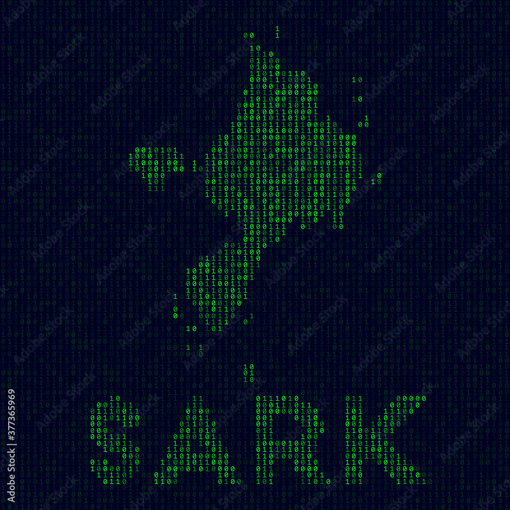 Vetor de Digital Sark logo. Island symbol in hacker style. Binary code ...