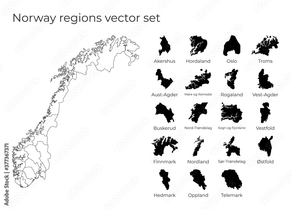 Norway map with shapes of regions. Blank vector map of the Country with ...