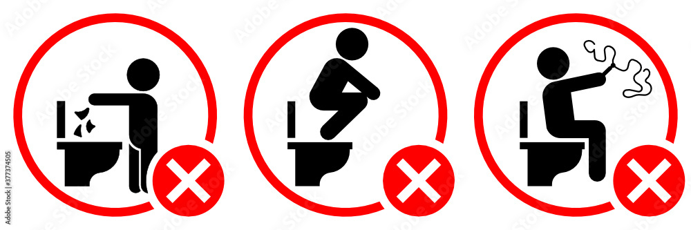 Warning toilet vector sign set isolated on white background, do not ...