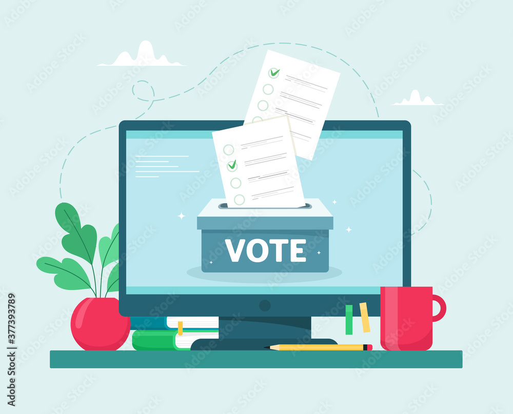 Online voting concept.Ballot box on a computer monitor. Vector ...
