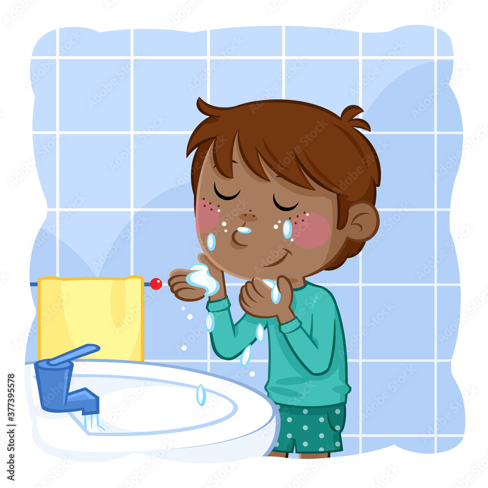Good morning - Washing face - Hygiene - Daily routine of a little black ...