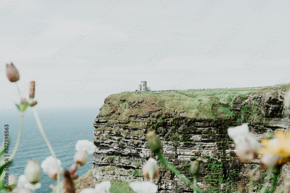 Cliffside on the Cliffs of Moher overlooking O'briens tower in Ireland ...