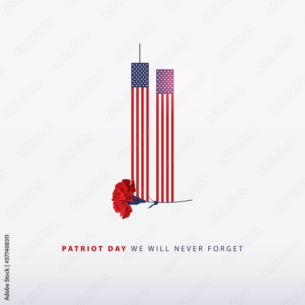 Patriot Day 9/11 USA lettering card, September 11. We will Never forget ...