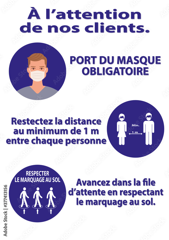 Pancarte "A l"attention des clients" - port du masque obligatoire ...