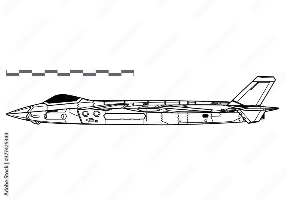 Vetor de Chengdu J-20 Mighty Dragon. Vector drawing of modern stealth ...