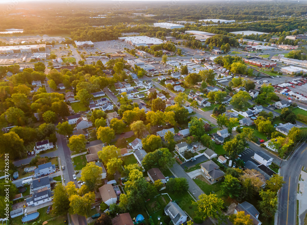 Incredible view from a height to a small town in houses and shopping ...