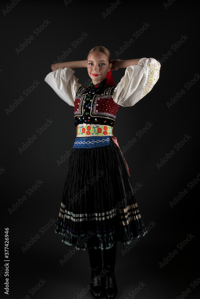 Beautiful woman wearing traditional Eastern Europe folk costumes ...