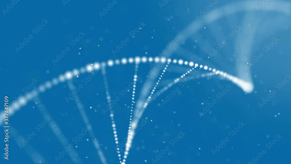 Abstract DNA 3D animation on dark blue background. Hologram blue glowing rotating DNA double ...