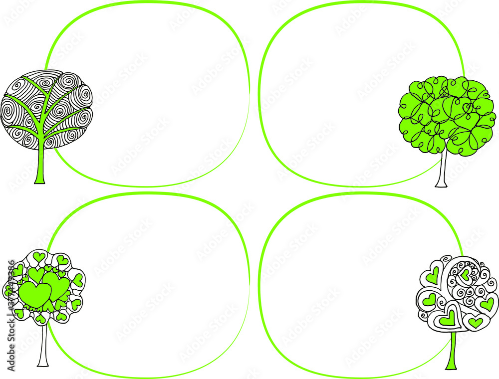 vector cartoon tree with card border frame background Stock Vector ...