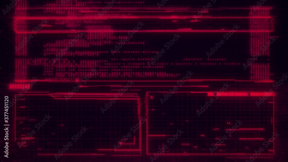 Abstract Red Looping Display Background with Data and Screen Distortion ...