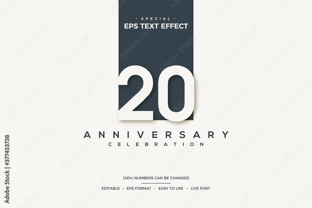 Text effect with the number 20 on a soft white and black background ...