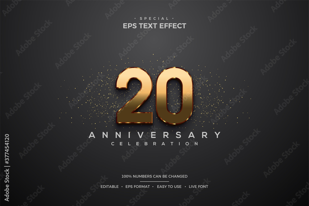Text effect with the number 20 in gold and gold glitter. Stock Vector ...