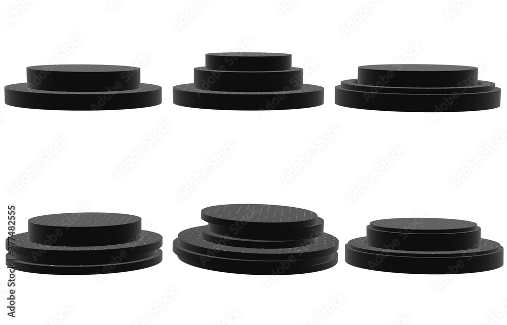 3D illustration, wooden trophy base, round pallet base with different ...