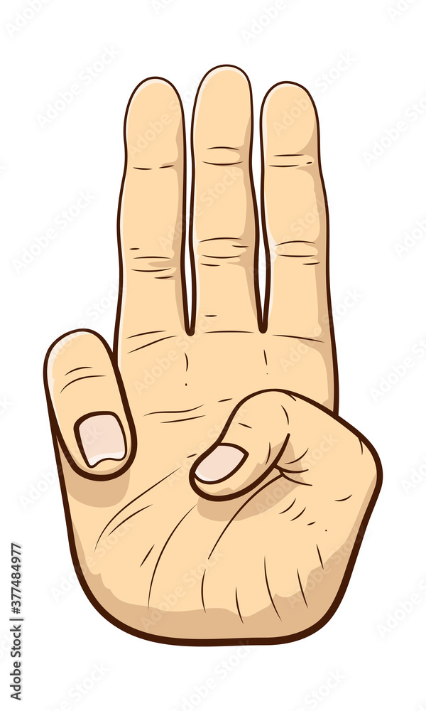 cartoon vector of human hand showing three fingers isolated on white ...
