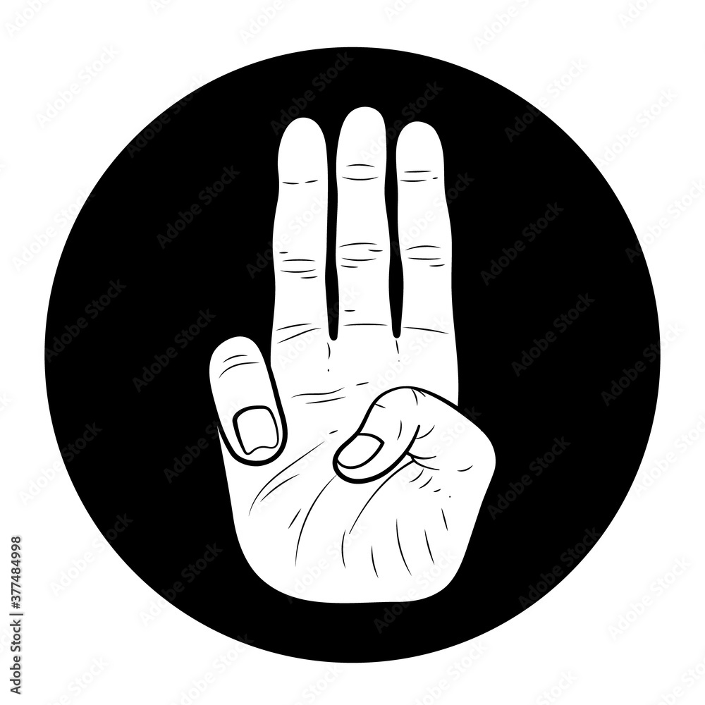 cartoon vector of human hand showing three fingers isolated on dark ...