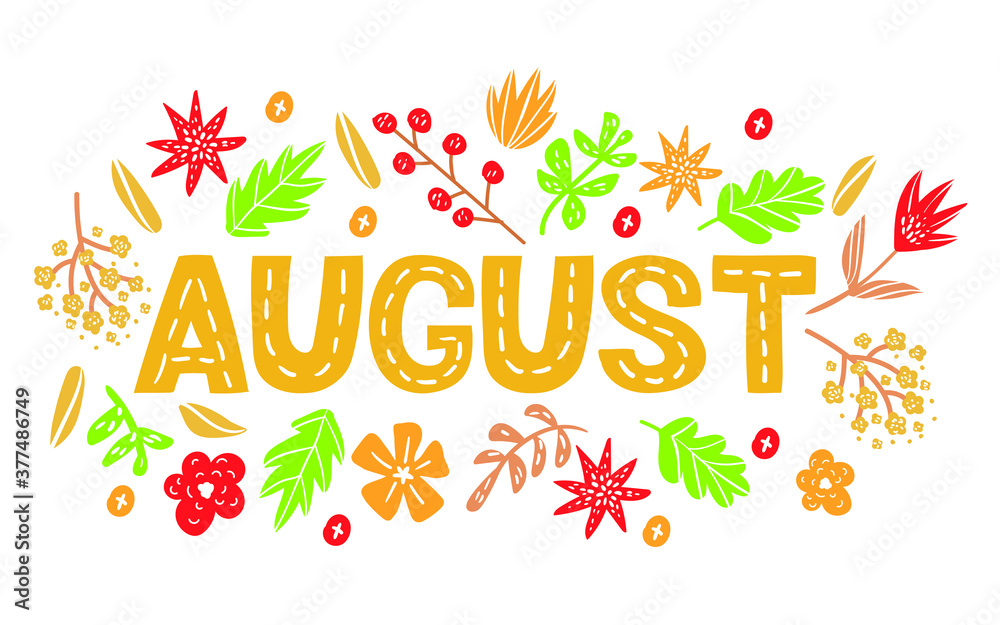 August - Hand drawn lettering month name. Handwritten month August for ...