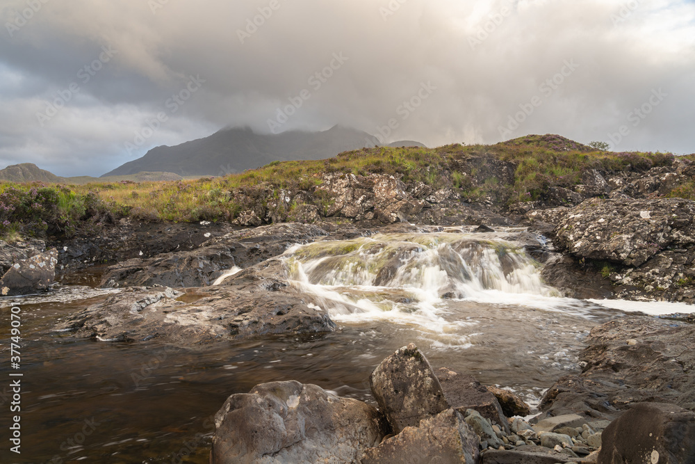 Beautiful Sligachan waterfalls on the Isle of Skye in the Highlands of ...