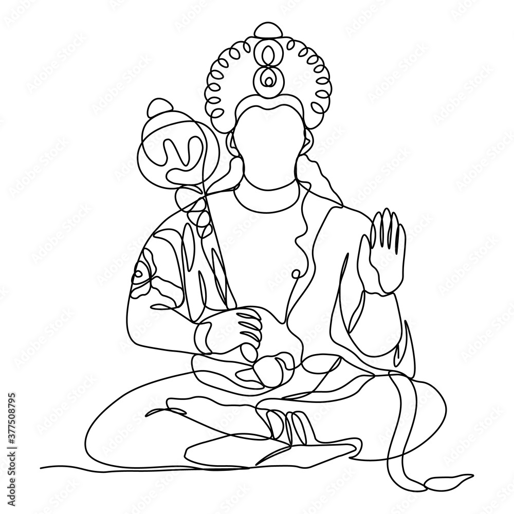 continuous line drawing. Hanuman. Silhouette. God. Stock Vector | Adobe ...