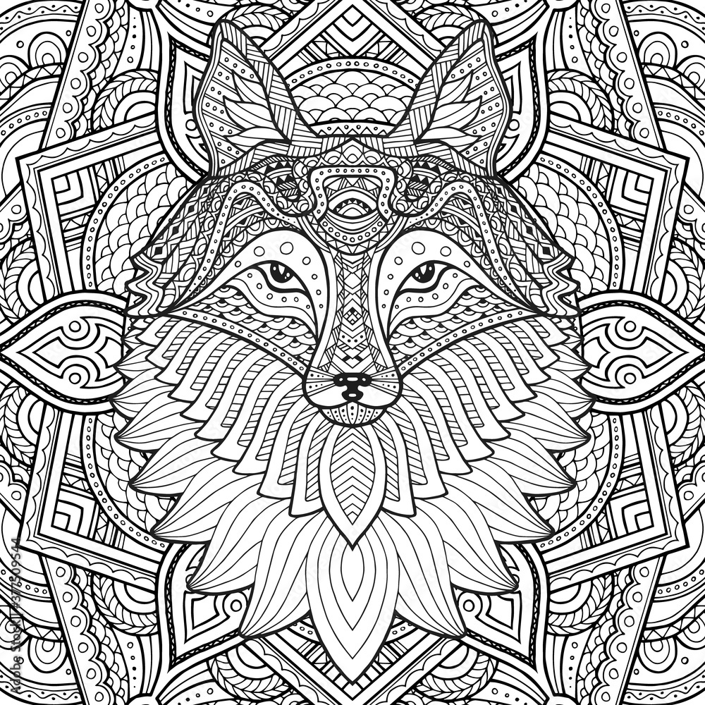 Fox head in detailed style. Zentangle fox. Vector pattern for tribal ...