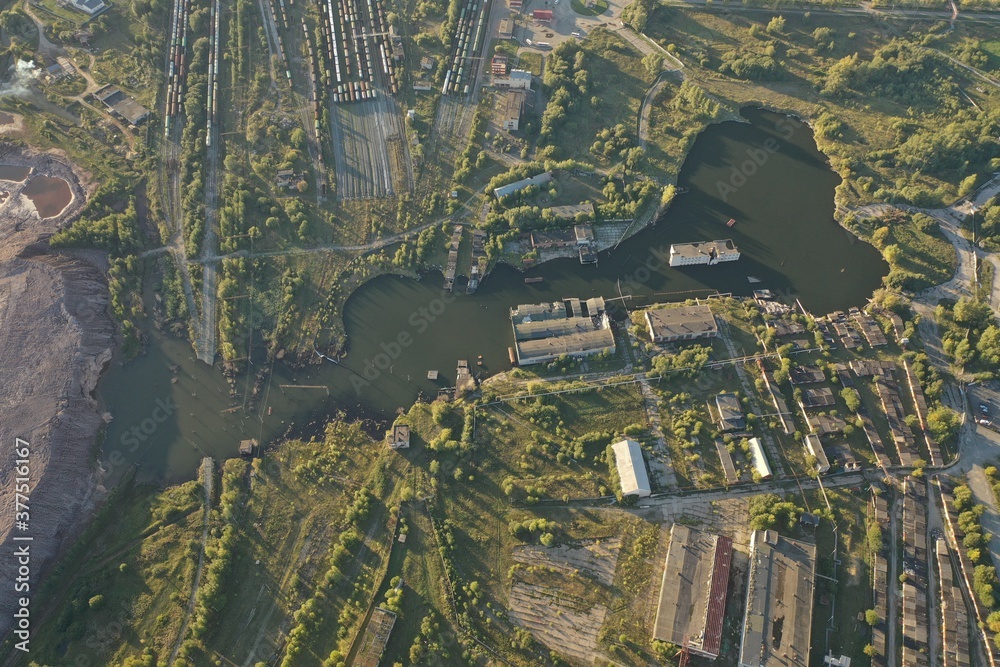 An aerial view of the flooded mine. A man-made disaster. The aftermath ...
