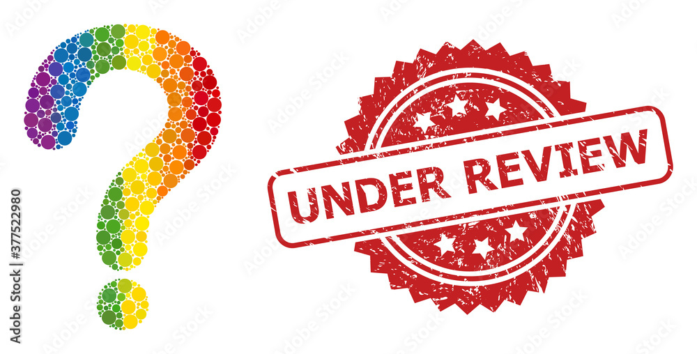 Rubber Under Review Stamp and Spectrum Question Mark Collage Stock ...