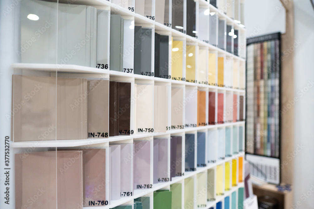 Samples of the color palette of finishing materials for the interior ...