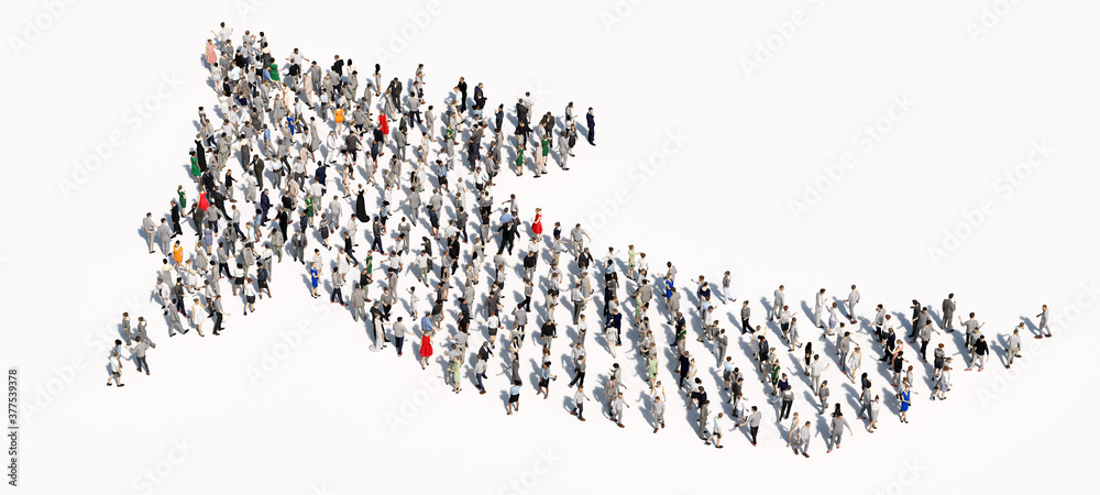 Large group of people making a rising arrow shape. Stock Illustration ...