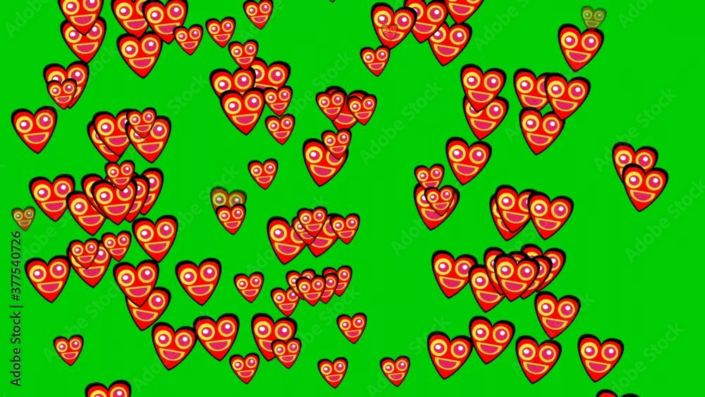 Love symbol with emoji happiness emoticon cartoon animation moving down ...